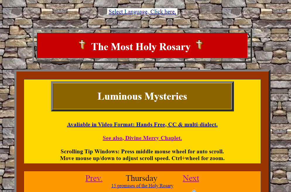 Interactive Holy Rosary - Luminous Mysteries - Simplicity Humility Trust